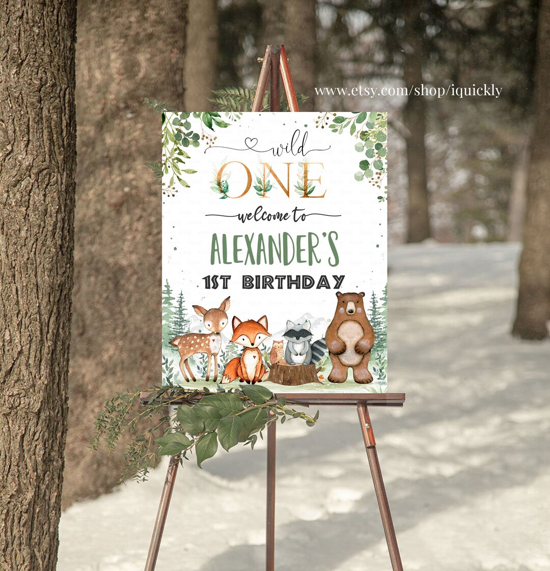 EDITABLE Woodland Welcome Sign, Woodland Birthday Sign Decorations Wild ...