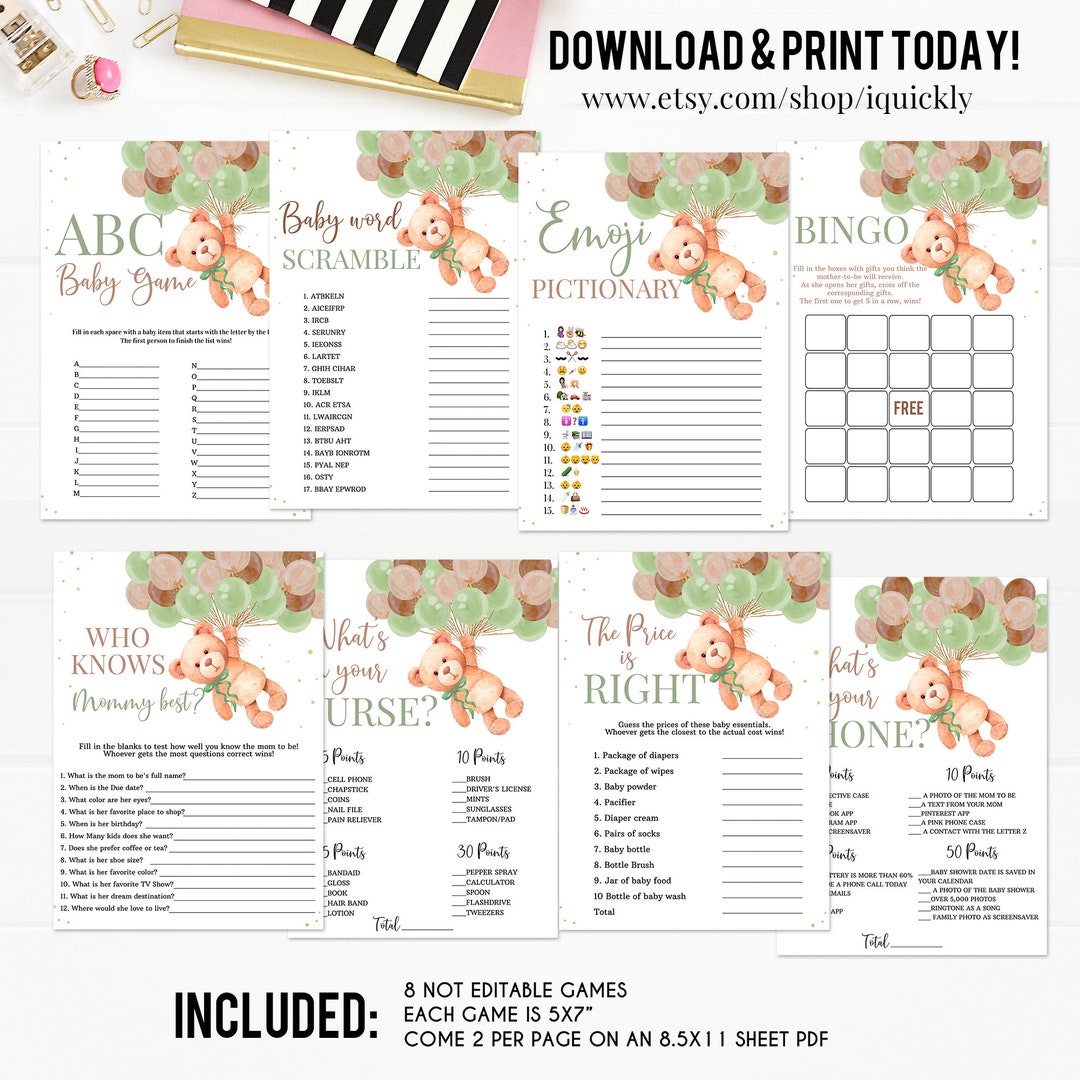 Teddy Bear Baby Shower Games,boy Baby Shower Game Bundle,bear Themed ...