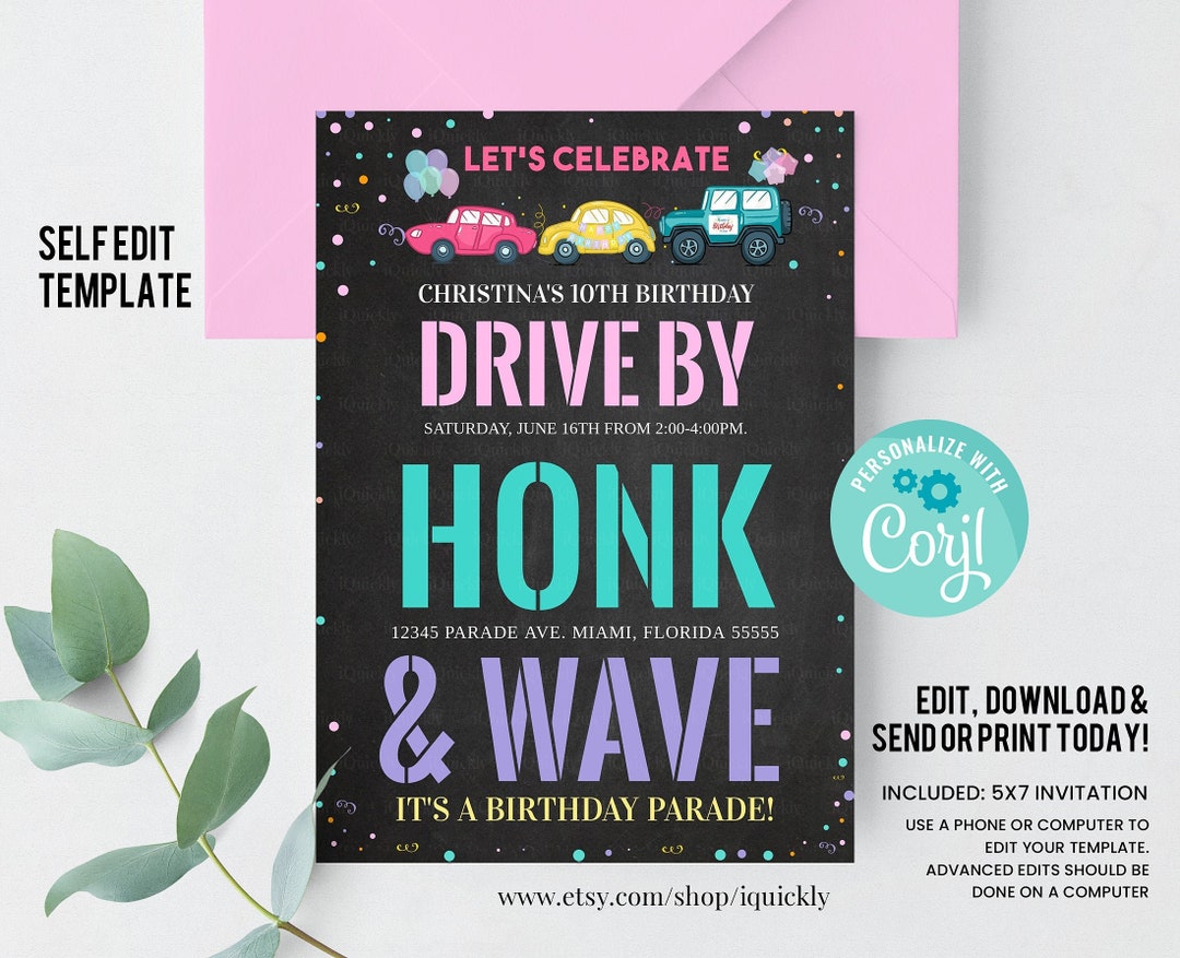 Editable Drive by Birthday Parade Invitation Drive Through - Etsy