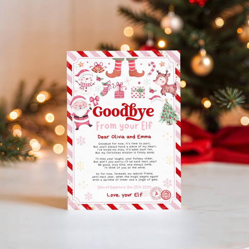 Elf Goodbye Letter, Pink Editable Elf Departure Letter, Christmas Elf ...