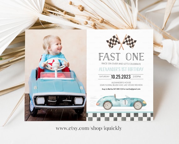 Fast One Racing Car First Birthday Invitation 1st Birthday Invitation ...