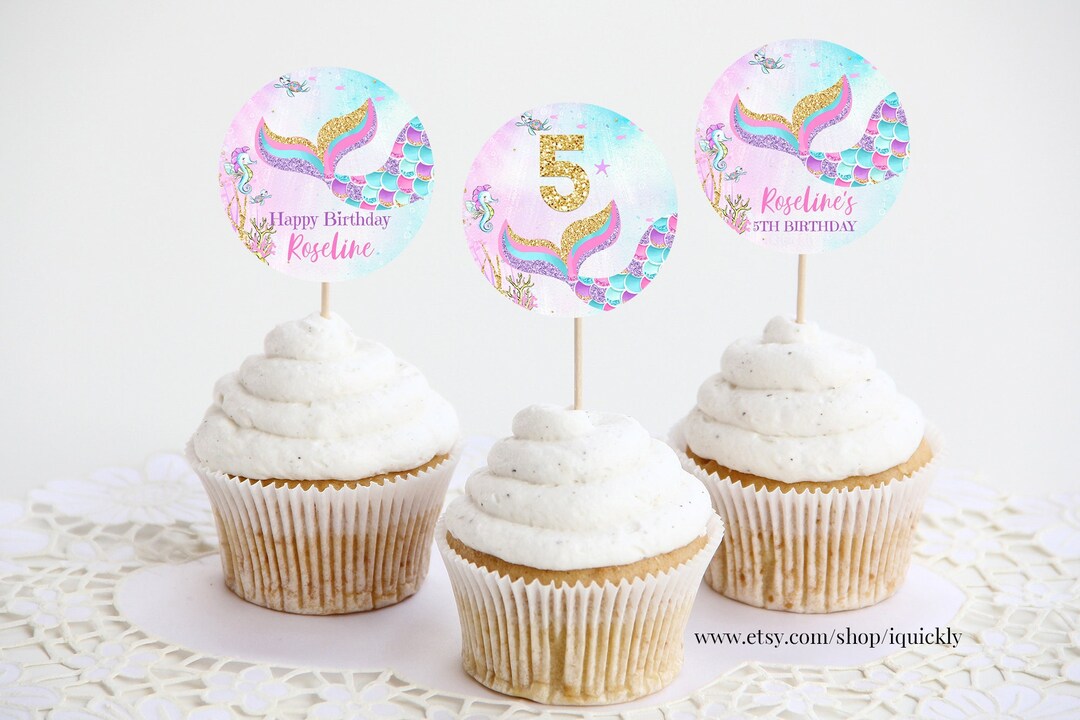 Editable Mermaid Birthday Cupcake Toppers Under the Sea Cake Toppers ...