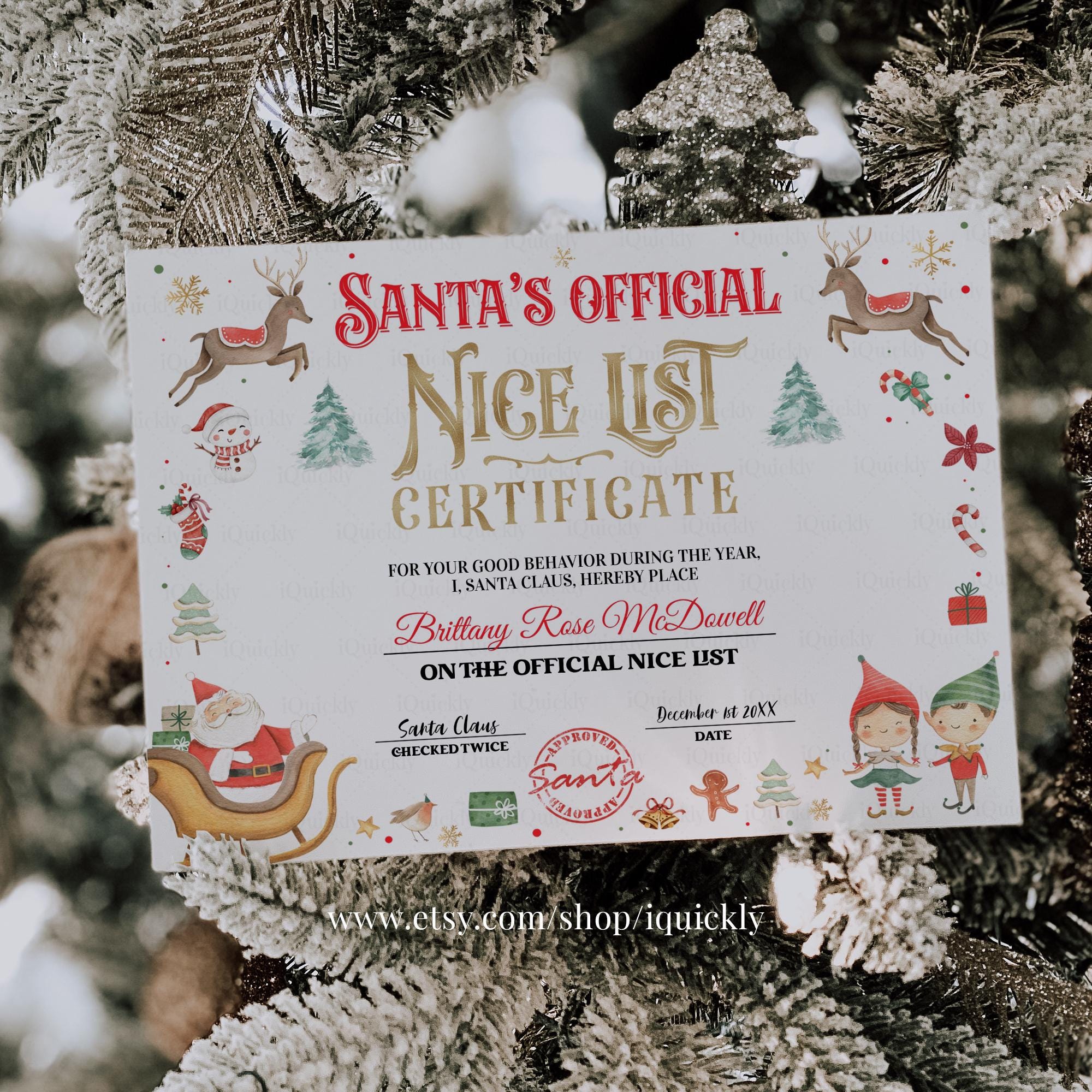 Editable Santa Claus Official Nice List Certificate Letter From Desk ...