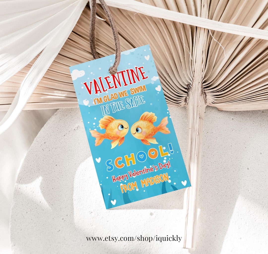 I'm Glad We Swim in the Same School Valentine's Day Tag Editable Kids ...