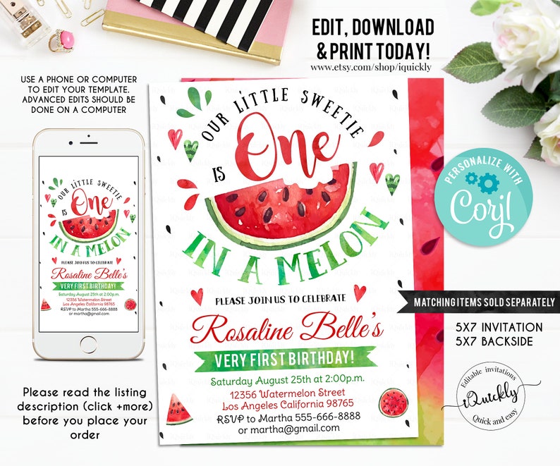 EDITABLE Watermelon Banner, Red Happy Birthday Banner, Printable 1st ...