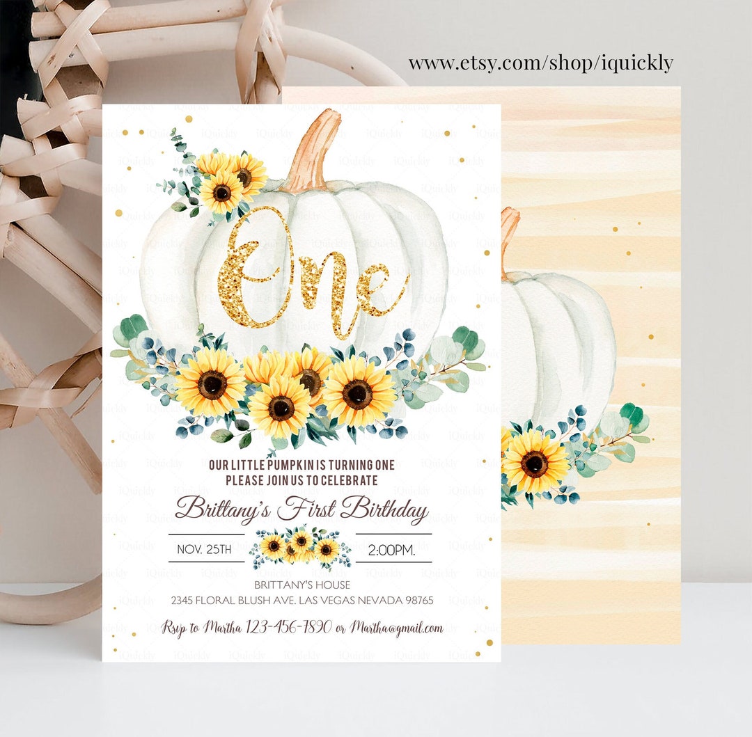 EDITABLE Pumpkin 1st Birthday Invitation, Sunflower Girl Pumpkin First ...
