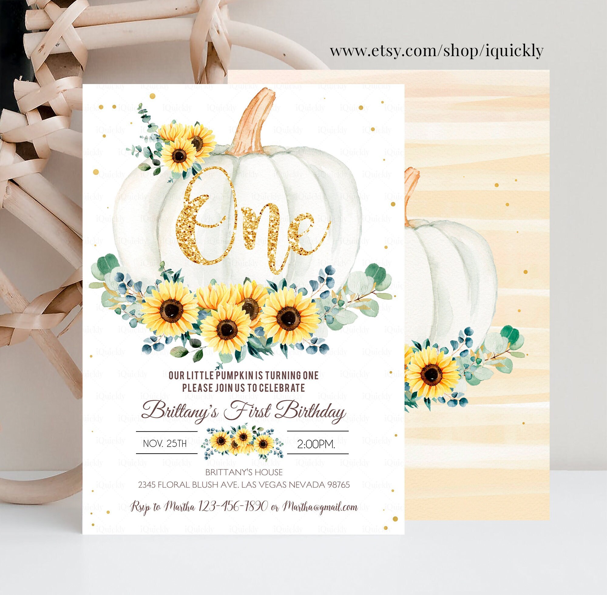 EDITABLE Pumpkin 1st Birthday Invitation Sunflower Girl - Etsy