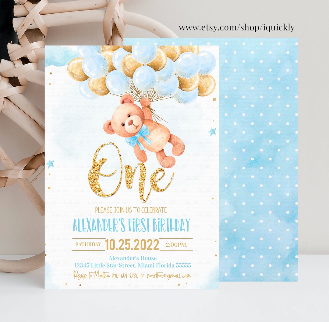 Editable Teddy Bear Birthday Invitation Bear Themed Invite,1st Birthday ...