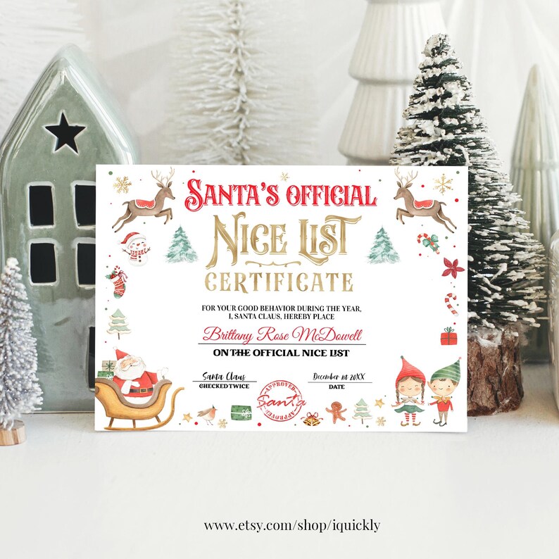 Editable Santa Claus Official Nice List Certificate Letter From Desk ...