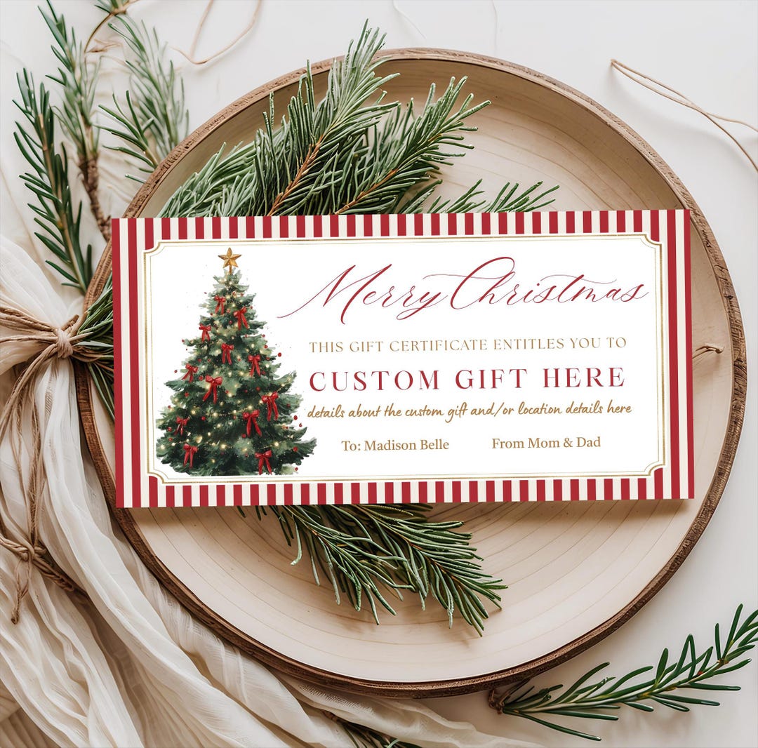 Christmas Gift Certificate Template Digital Download Tree Customizable ...