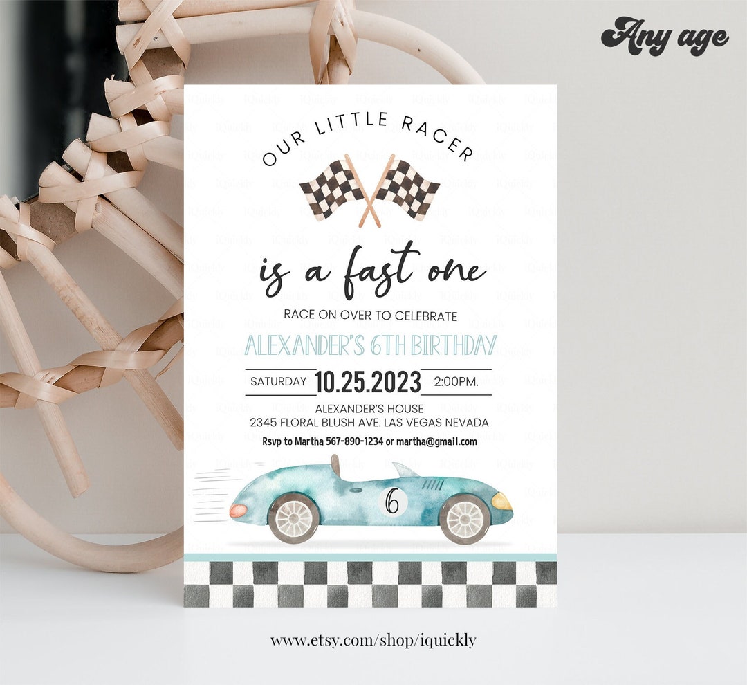 Editable Fast One Birthday Invitation Race Car 1st Birthday Invite ...