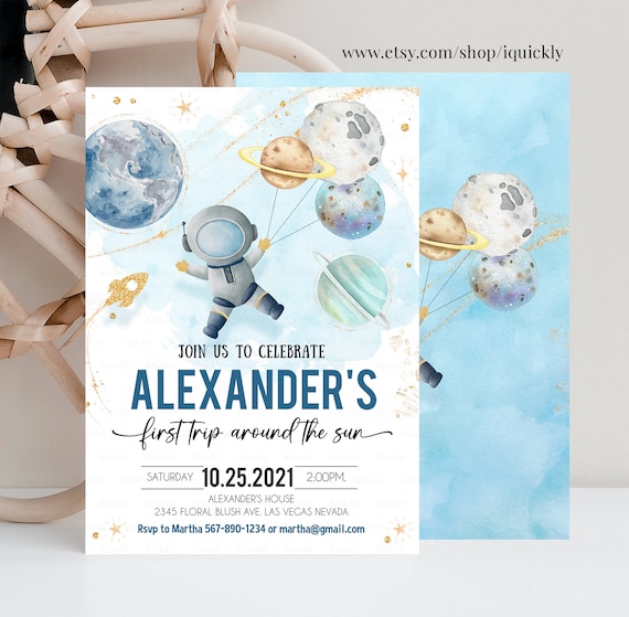 EDITABLE First Trip Around the Sun Outer Space First Birthday ...