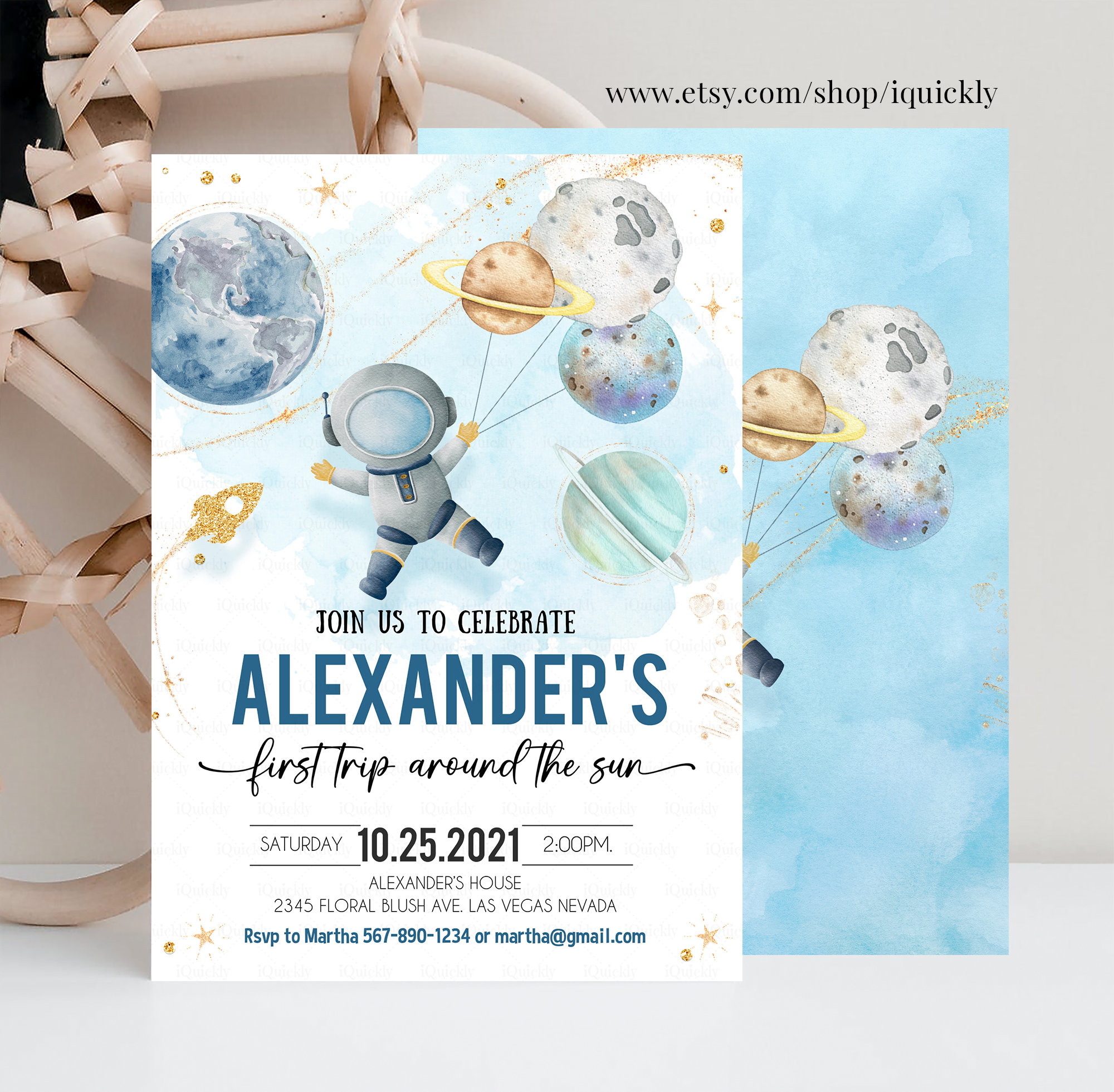 EDITABLE First Trip Around the Sun Outer Space First Birthday - Etsy