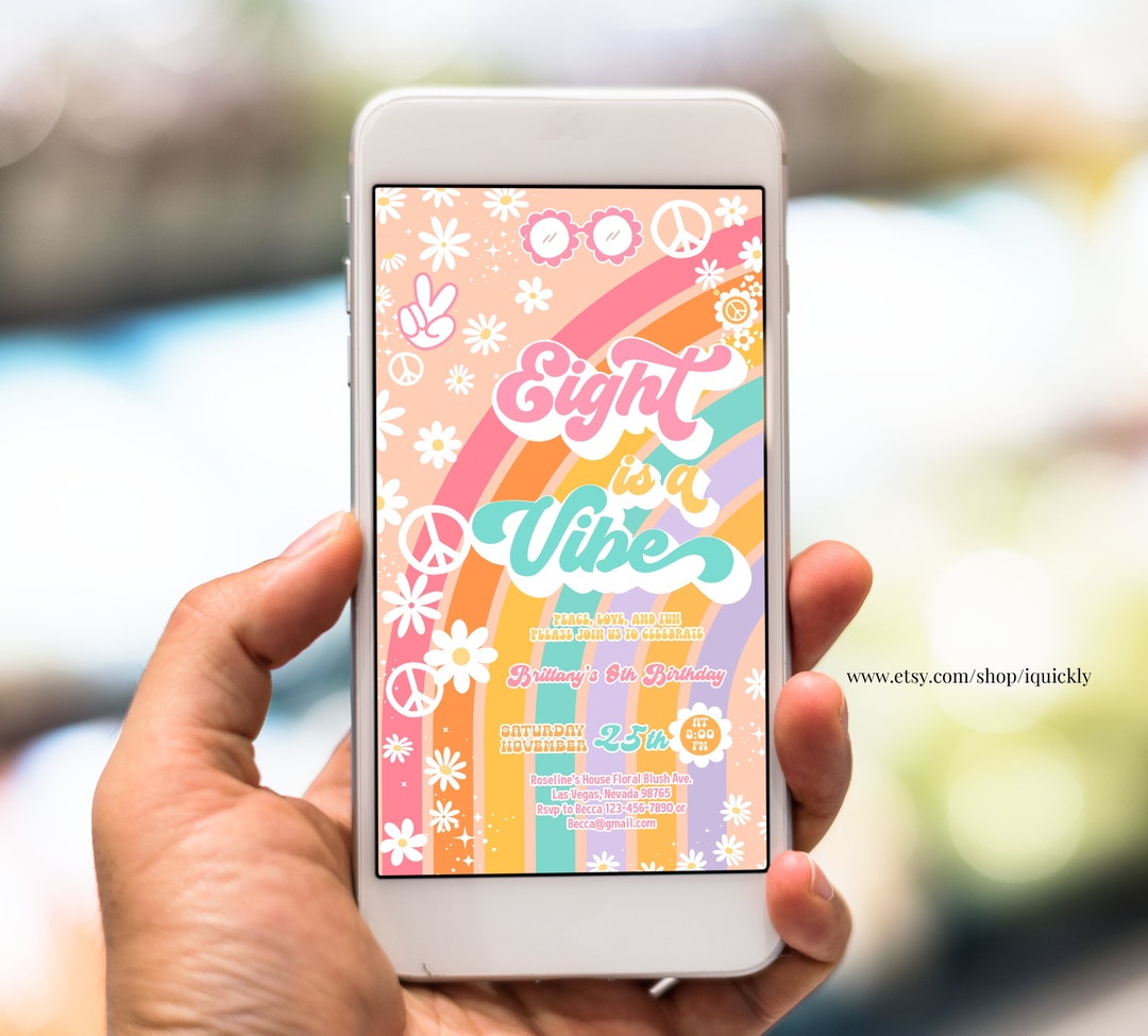 Editable Groovy 8th Birthday Electronic Invitation EDITABLE Eight is a ...