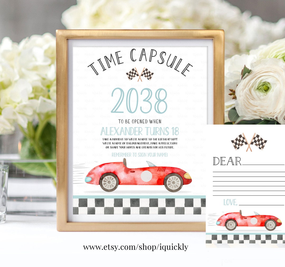 EDITABLE Fast One Time Capsule Matching Note Cards Race Car Capsule ...