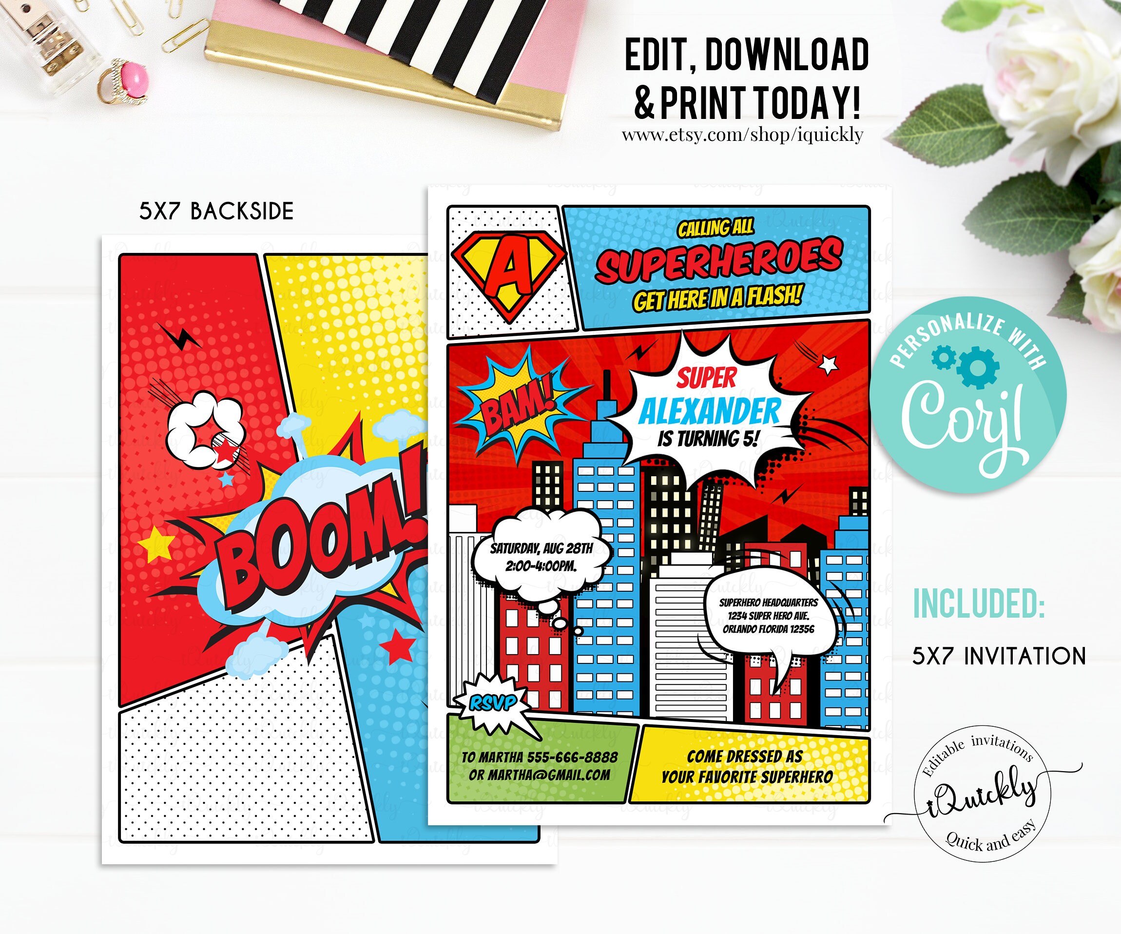 Superheroes Invitation EDITABLE Superhero Birthday - Etsy