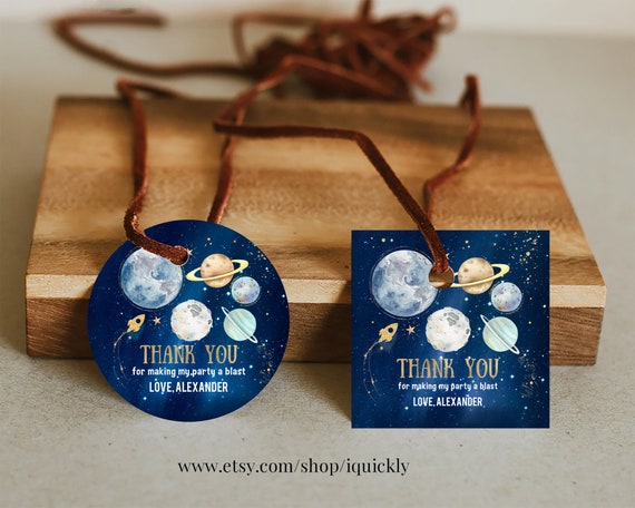 Editable Outer Space Favor Tags Space Birthday Thank you Label Galaxy ...