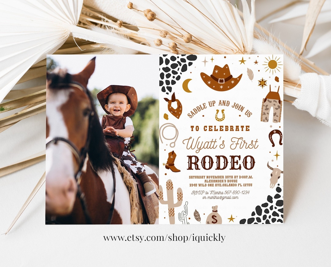 Editable My First Rodeo Invitation Cowboy Birthday Invite Wild West ...