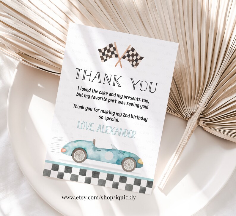 Editable TWO Fast Birthday Thank You Card Racecar 2nd Birthday - Etsy