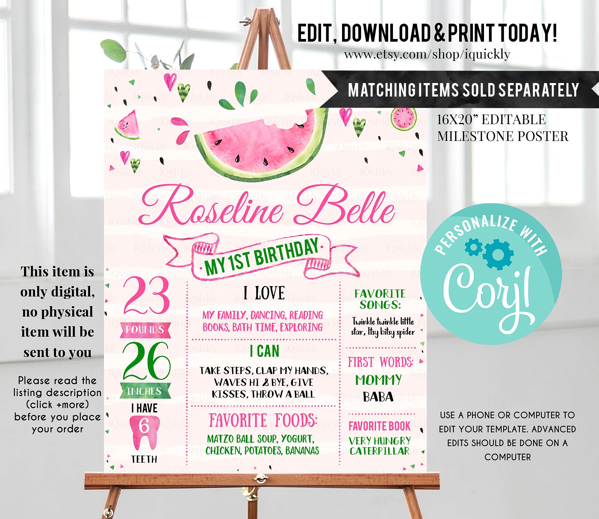EDITABLE Watermelon Banner, Happy Birthday Banner, Printable 1st ...
