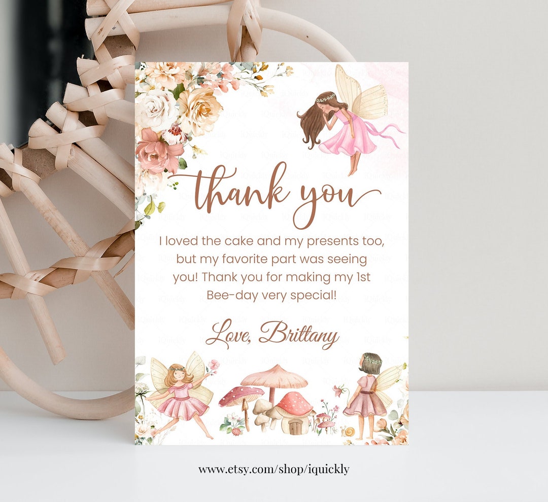 Editable Fairy Thank You Card Wildflower Garden Fairy Floral Note Card ...