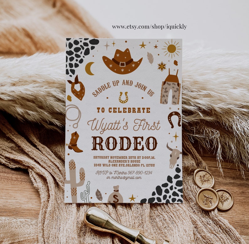 Editable My First Rodeo Invitation Cowboy Birthday Invite Wild - Etsy