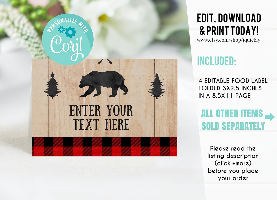 Lumberjack Baby Shower Bottle Labels Editable Buffalo Plaid - Etsy