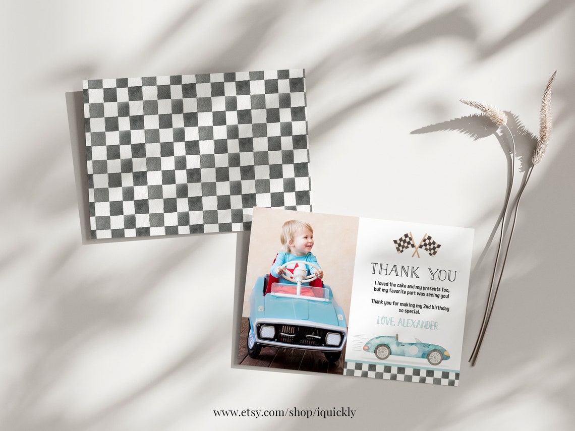 Editable TWO Fast Birthday Thank You Card Racecar 2nd Birthday Note Car ...