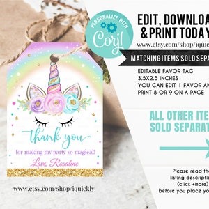 EDITABLE Unicorn Food Tags Buffet Label Tent Card Food Labels Place ...