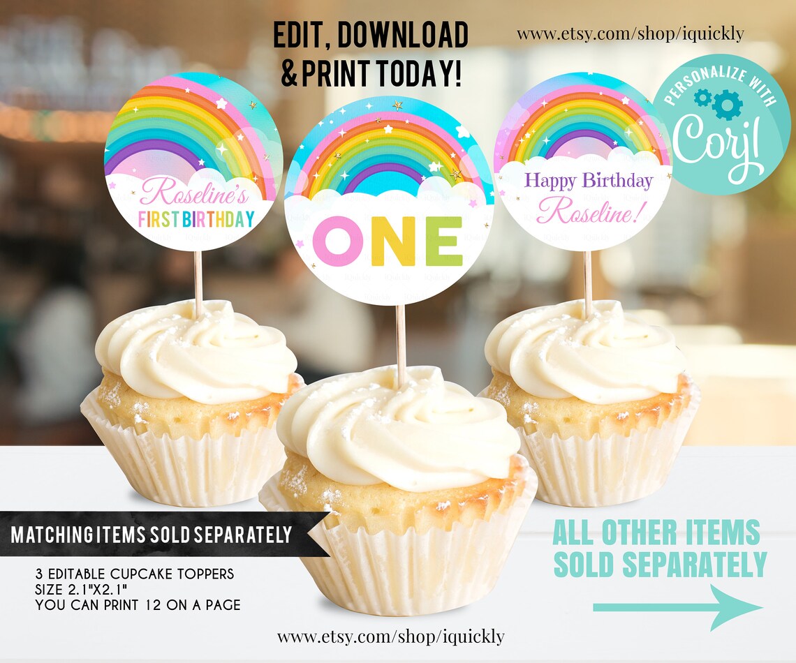 EDITABLE Rainbow Bottle Label, Water Labels Printable 1st Birthday ...