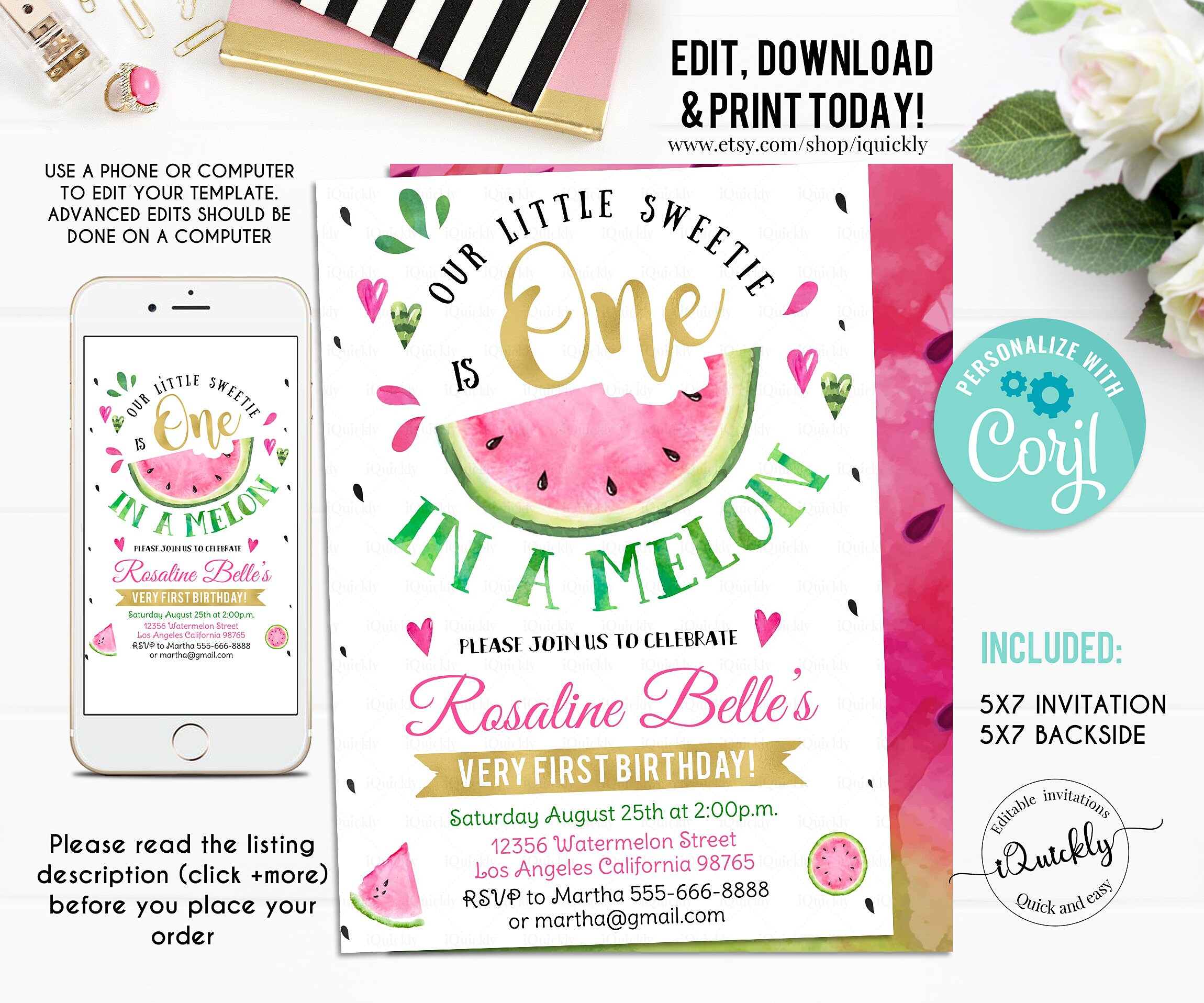 Watermelon Milestone Birthday Poster EDITABLE First Birthday | Etsy