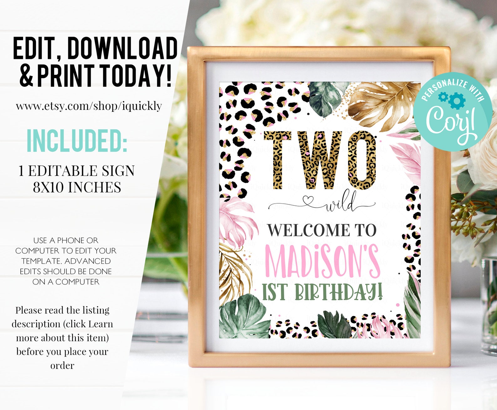 Editable Leopard Print Party Decorations Girl Two Wild Party - Etsy