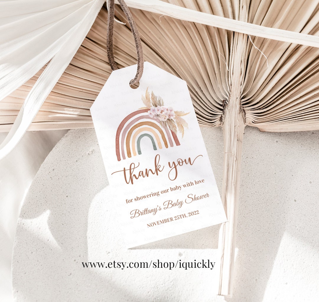 Editable Boho Rainbow Baby Shower Favor Tags EDITABLE, Pampas Grass ...