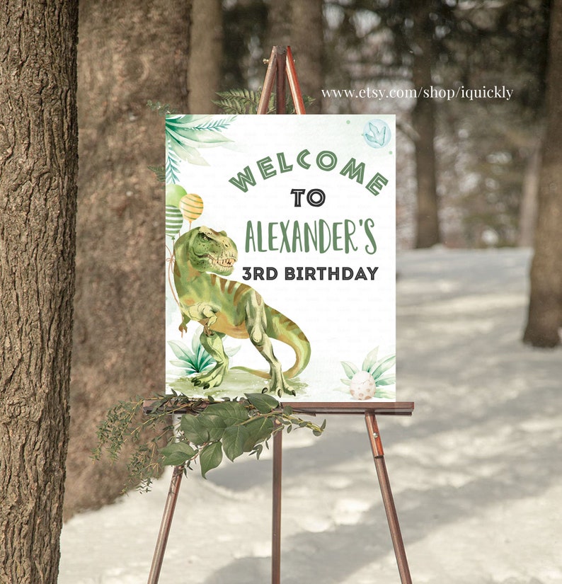 EDITABLE Three Rex Welcome Sign Dinosaur Party Sign - Etsy
