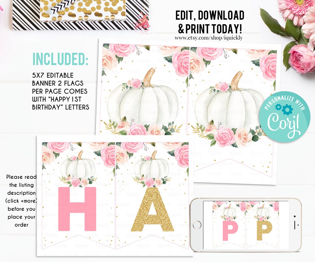 EDITABLE Pumpkin Banner, Birthday Banner, Little Pumpkin Printable 1st ...