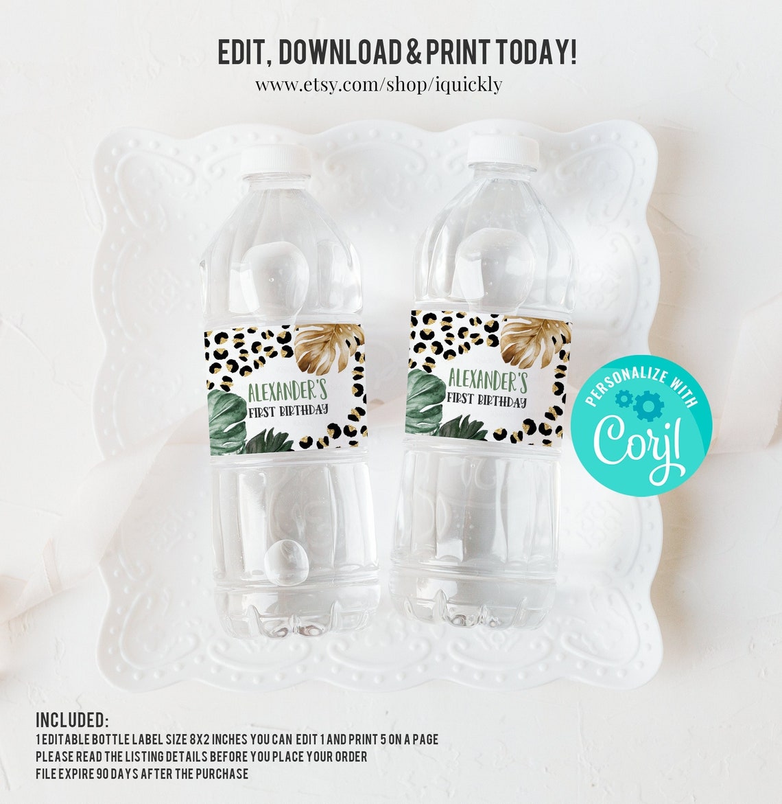 Editable Safari Leopard Print Water Bottle Labels Wild One 1st - Etsy