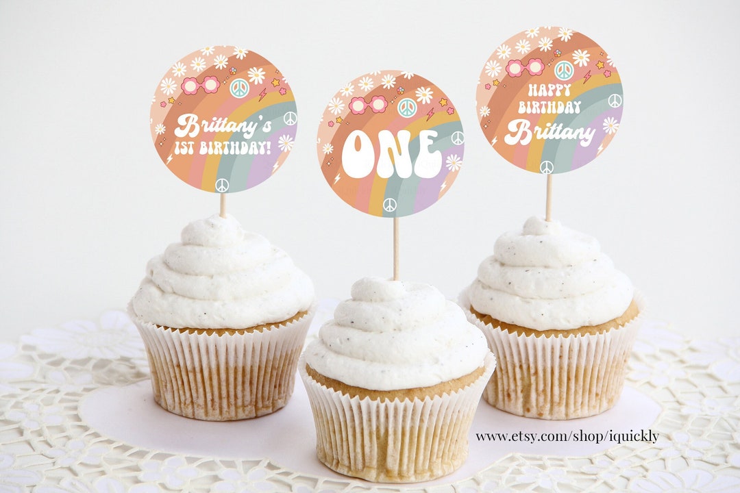 EDITABLE Groovy Birthday Cupcake Toppers Daisy Party Decorations is a ...