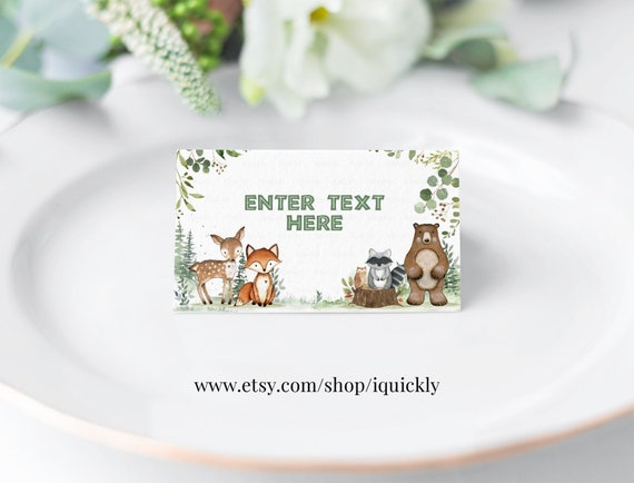 EDITABLE Woodland Food tags, Wild one Buffet label, Woodland Tent card ...