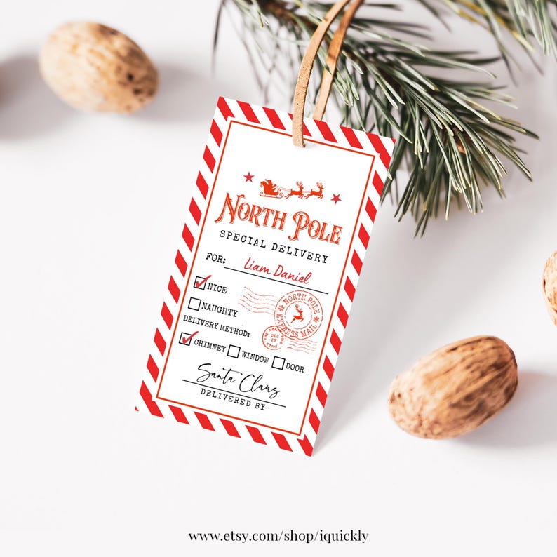 Santa's Sleigh Gift Tag: Printable Christmas Delivery Label (DIY ...