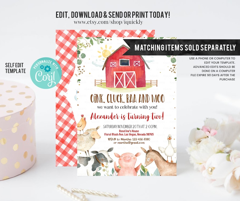 Editable Farm Party Decorations, Barnyard Party Package Birthday ...