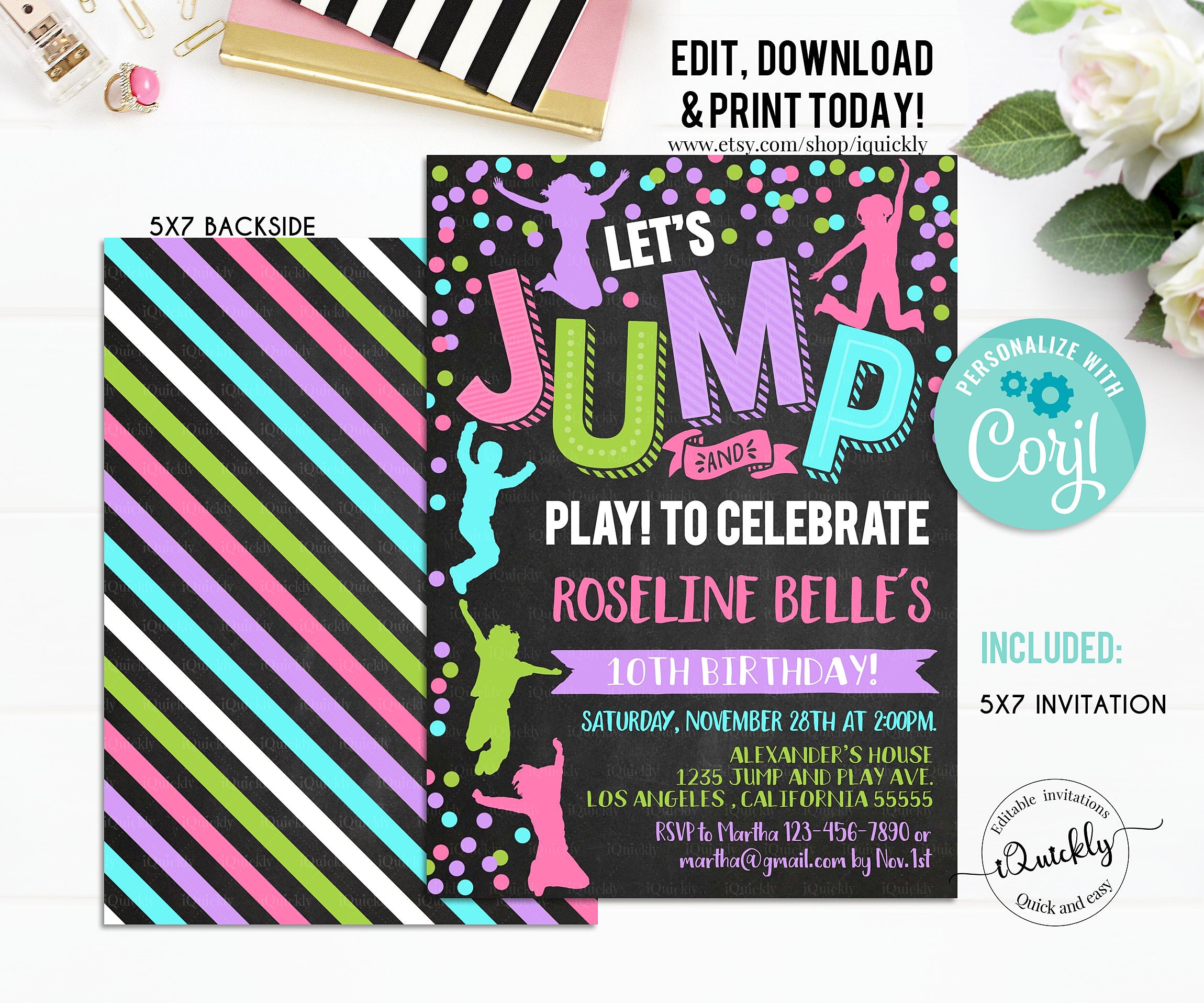 Jump Invitation EDITABLE Jump Birthday Invitation Trampoline | Etsy