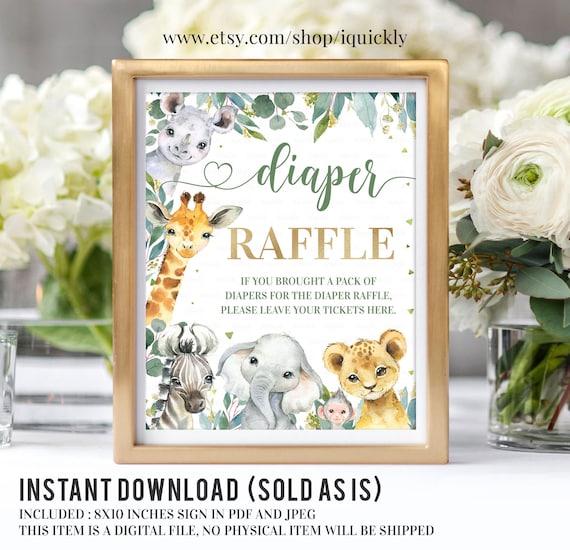 Safari Diaper Raffle Sign, Printable Diaper Raffle Baby Shower Sign ...