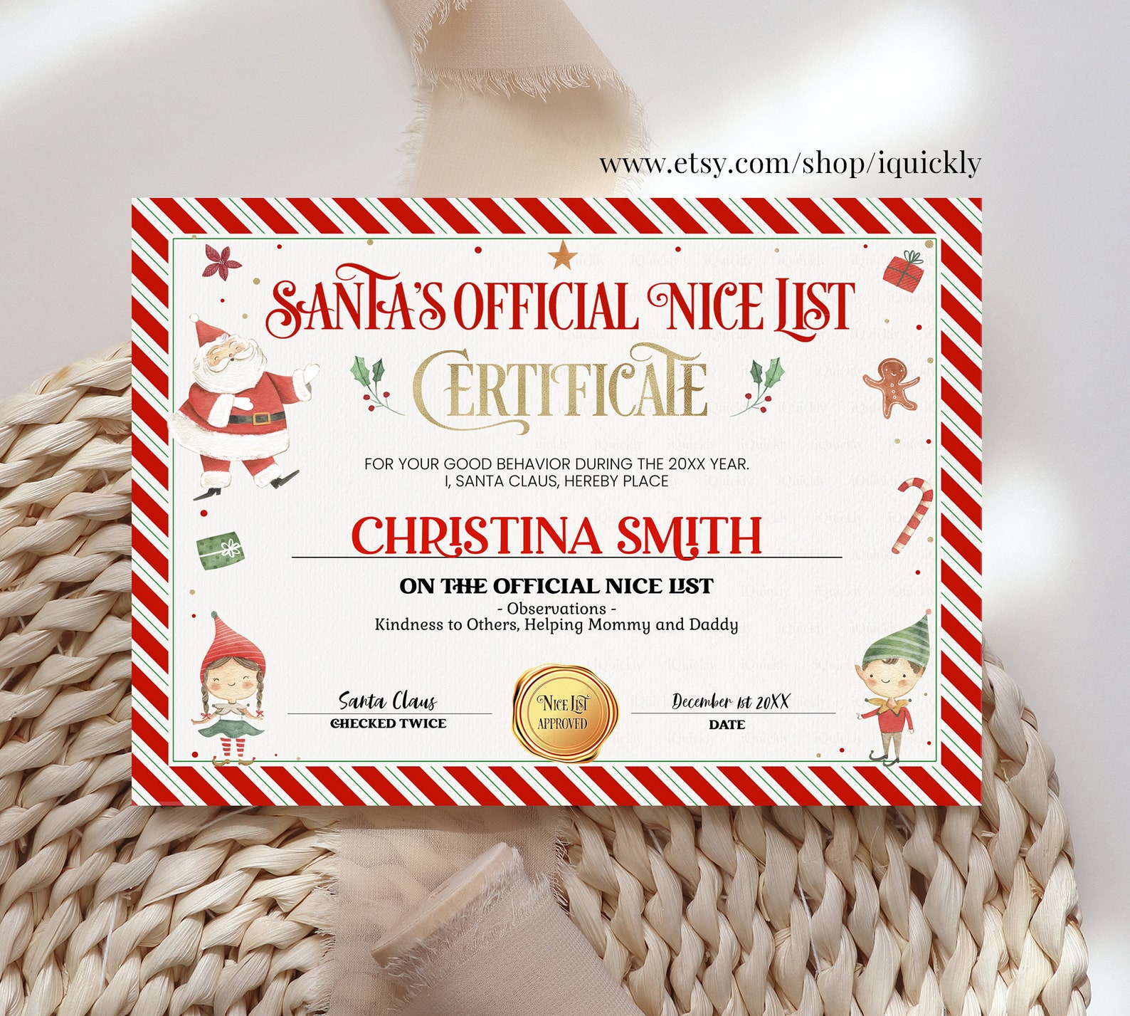 Editable Santa Claus Official Nice List Certificate Letter From Desk ...
