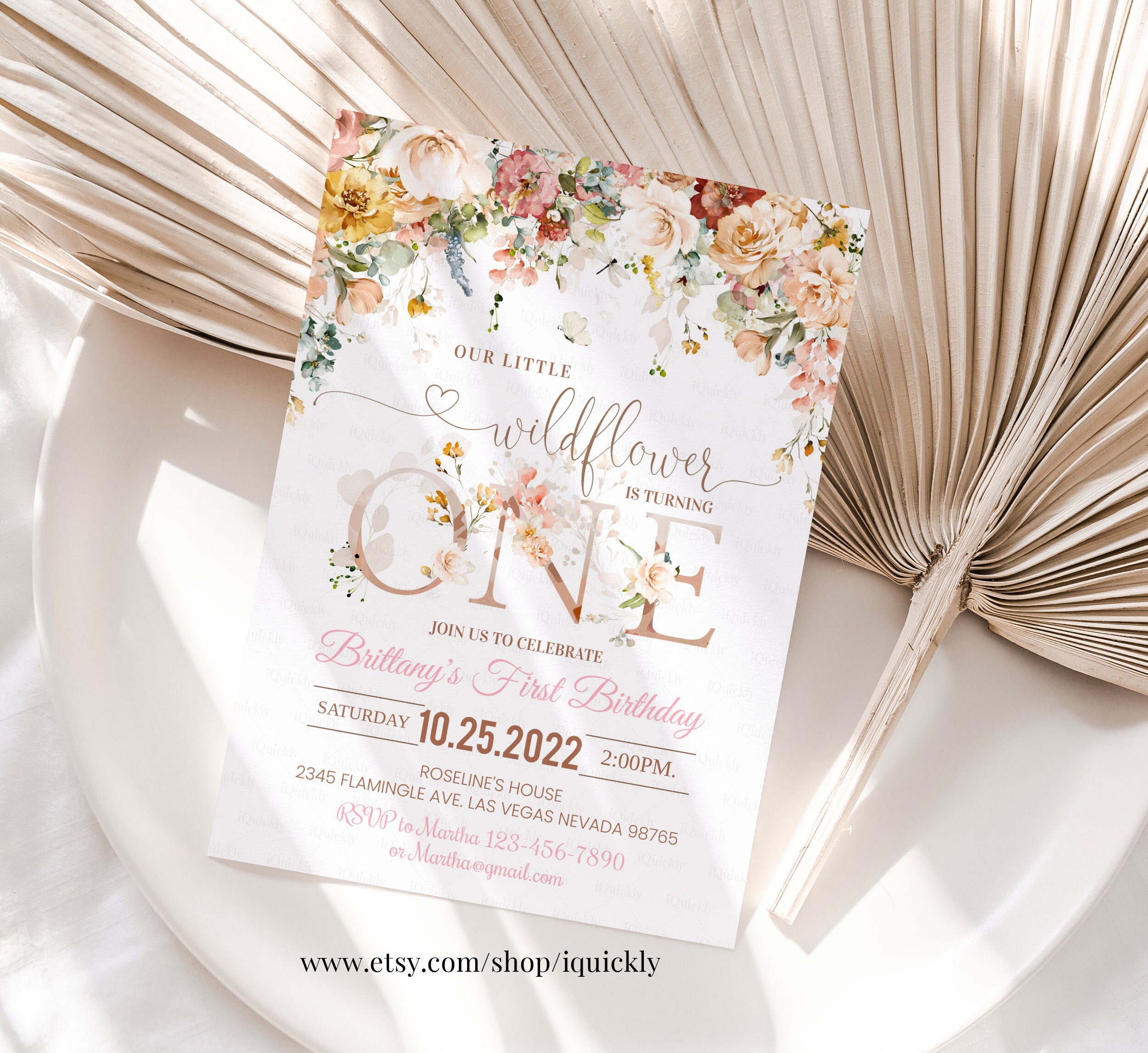 Wildflower Birthday Invitation Girl, Garden First Birthday Invite ...
