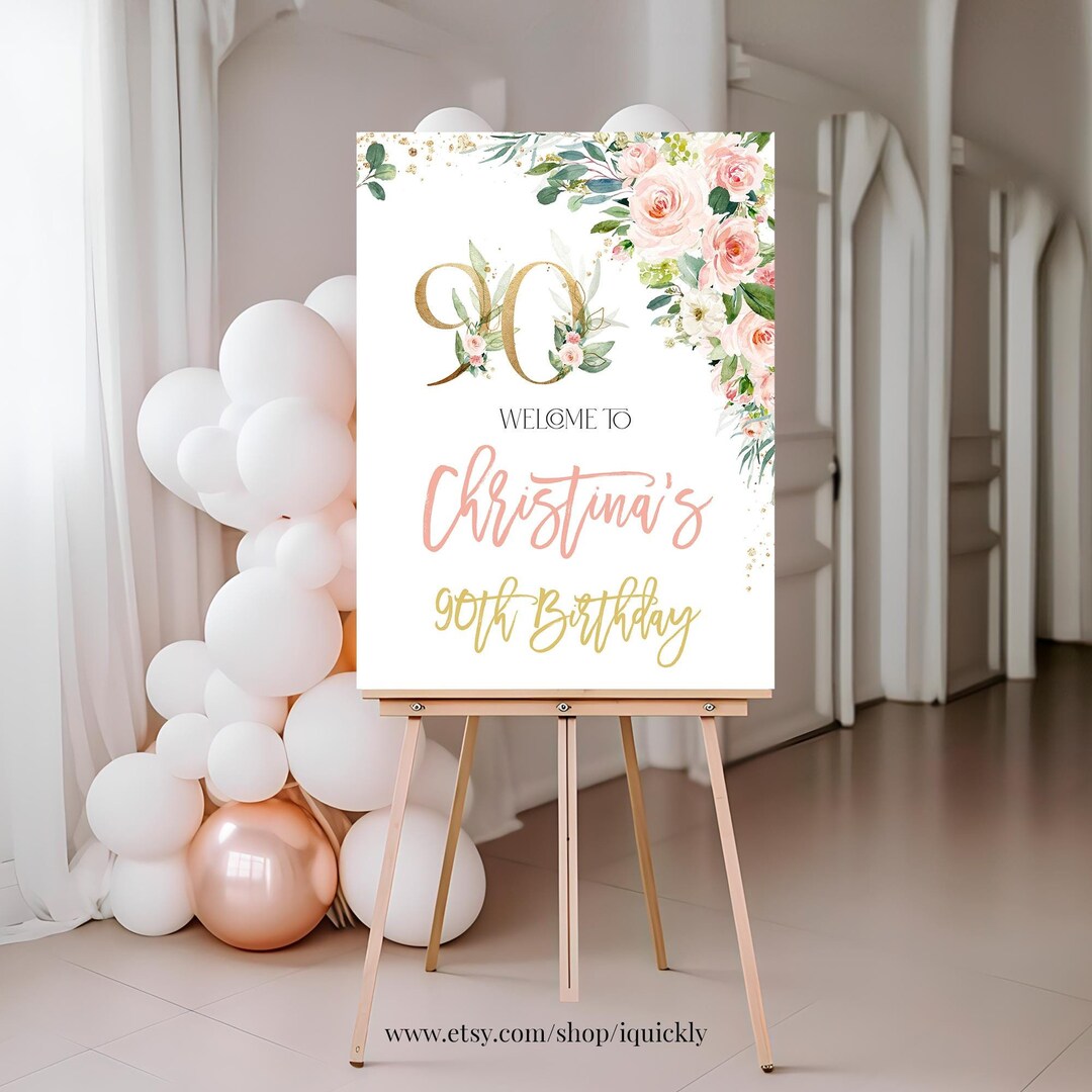 90th Birthday Welcome Sign Editable Modern Welcome Party Sign Floral ...