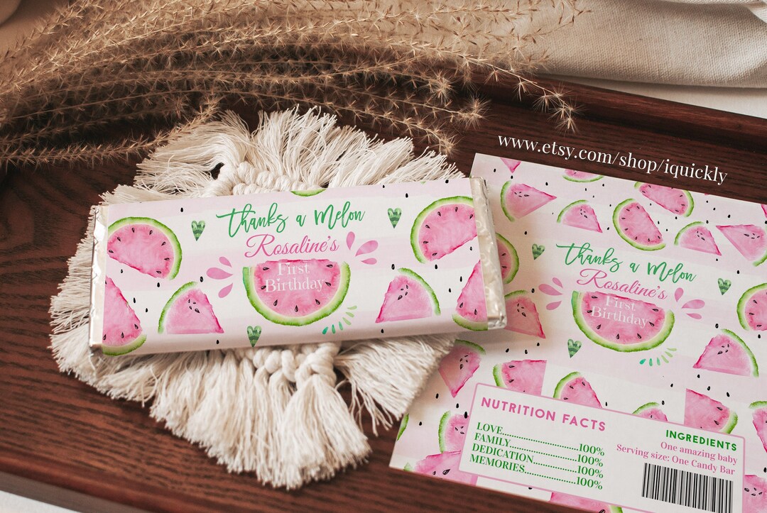 EDITABLE Watermelon Candy Bar Wrapper Chocolate Bar Wrappers One in a ...