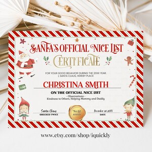 Editable Santa Claus Official Nice List Certificate Letter From Desk ...
