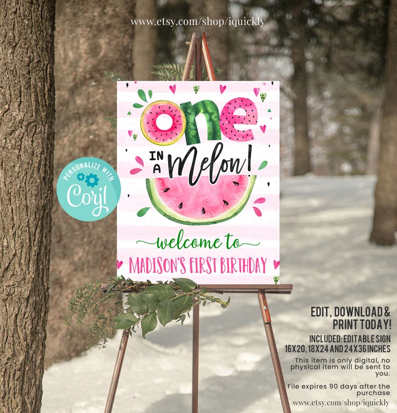 EDITABLE Watermelon Birthday Party Welcome Sign One in a - Etsy