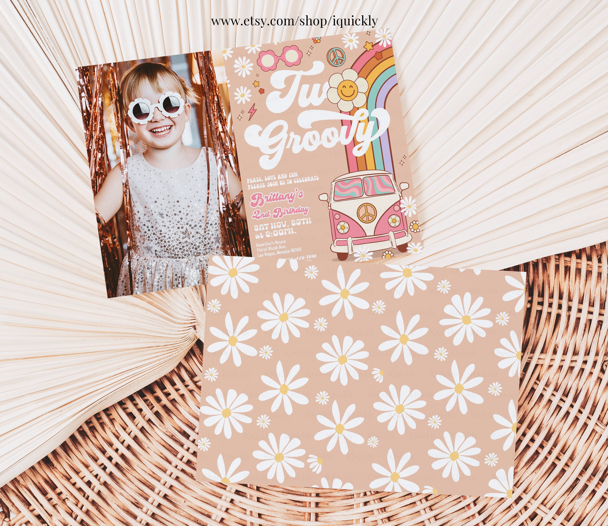 Editable Two Groovy Invitation Groovy 2nd Birthday Invite Pink - Etsy