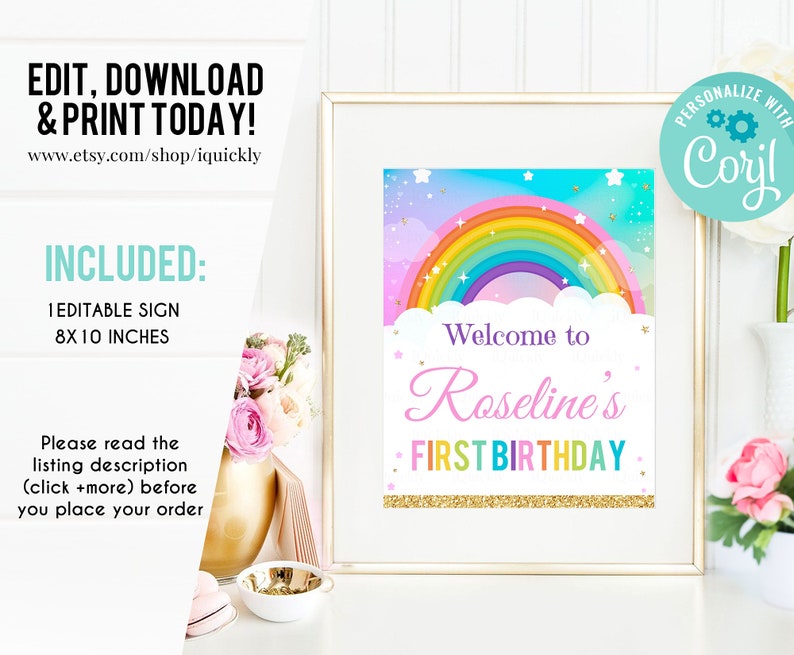 EDITABLE Rainbow Birthday Party Package Rainbow Confetti | Etsy